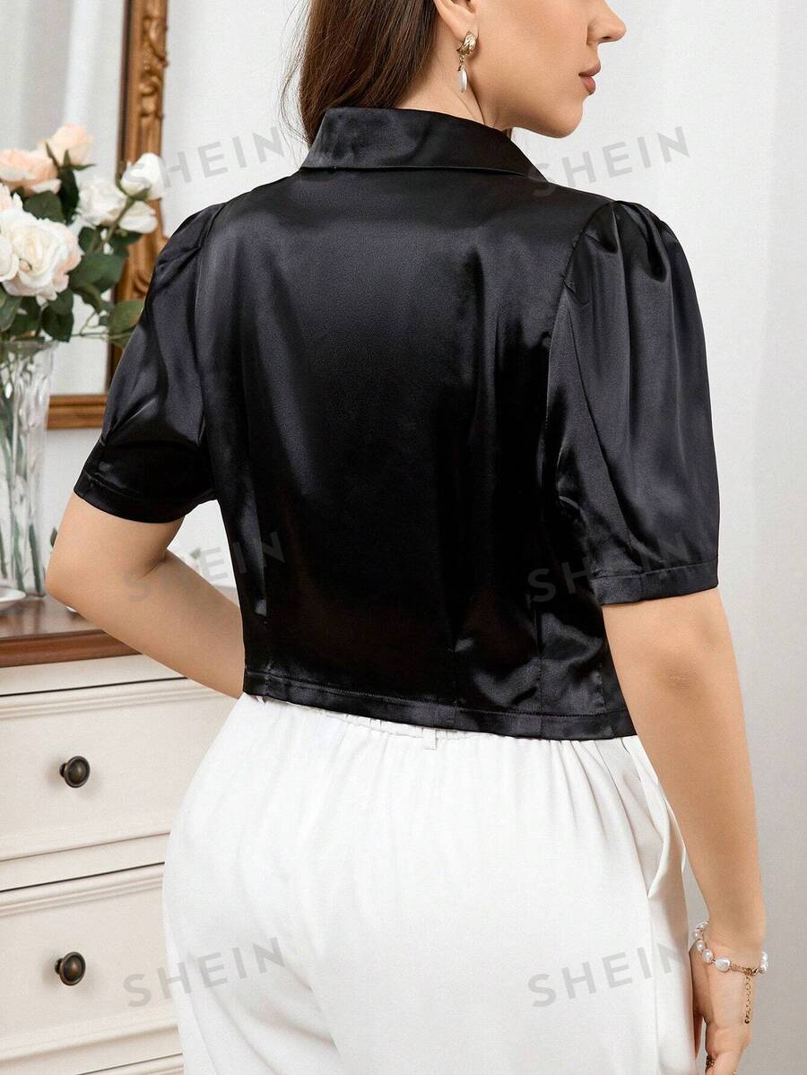 Shein Privé Plus Size Romantic Exquisite Elegant Bubble Sleeve Shirt