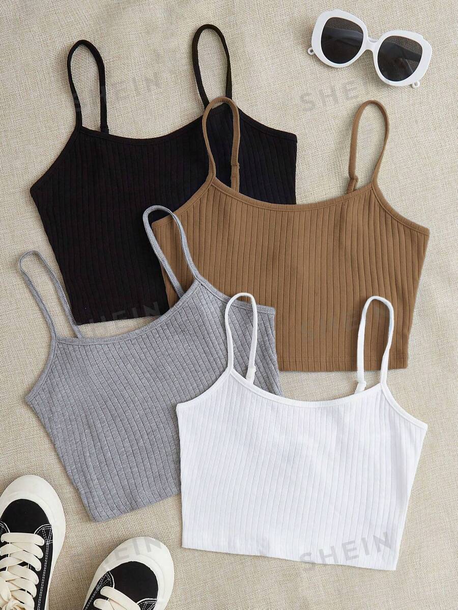 SHEIN EZwear 4 Conjunto De Tops De Alças Barra De Alface De Verão De ...