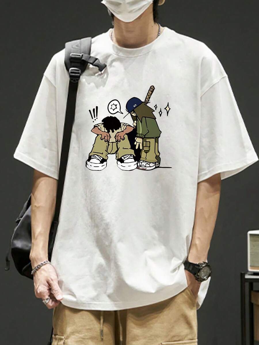 Men's Drop Shoulder T-shirt With Printed Character | SHEIN UK
