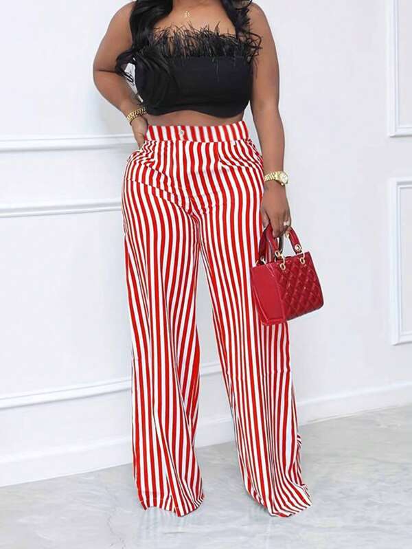 SHEIN Privé Pantalon Large À Rayures Grande Taille Pour Femme | Mode en ...