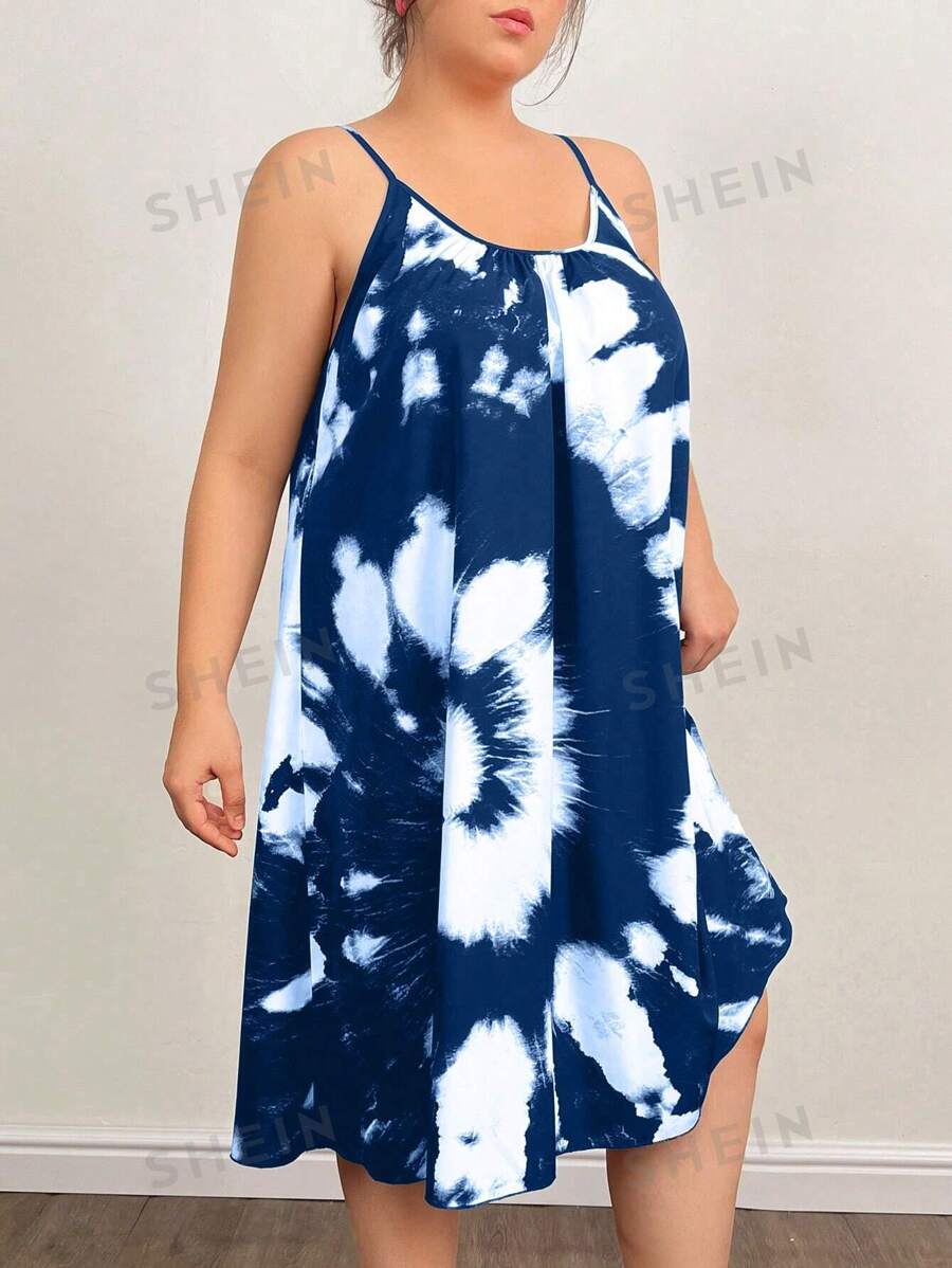 SHEIN LUNE Ladies' Plus Size Tie Dye Spaghetti Dress | SHEIN USA