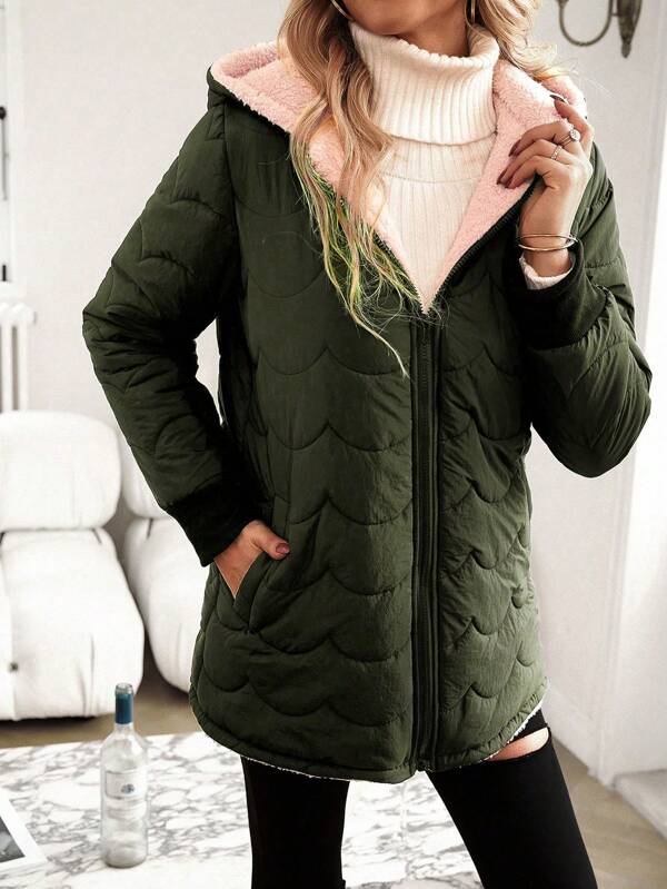 SHEIN LUNE Teddy Lined Zip Front Hooded Quilted Jacket | SHEIN UK