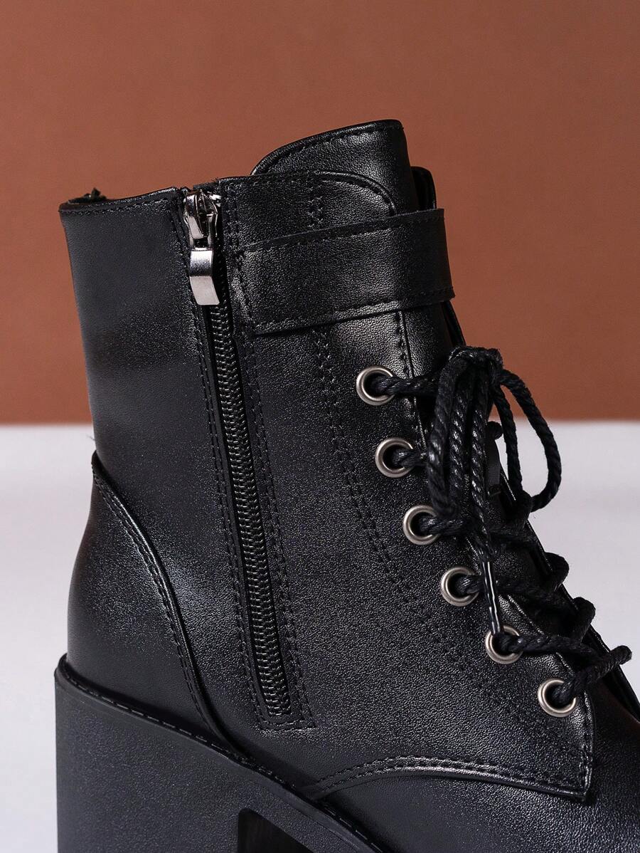Match Any Jeans,Women Lace-Up Thick Heel Short Ankle Boots, Fashionable ...