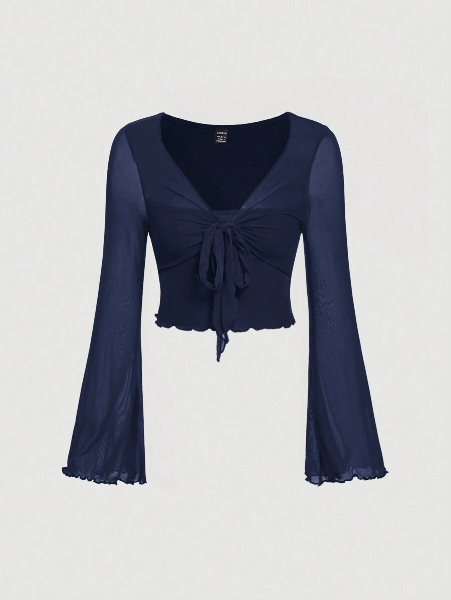 SHEIN MOD Spring Break Bow 2 In 1 Women's Solid Color Tie Front Bell ...