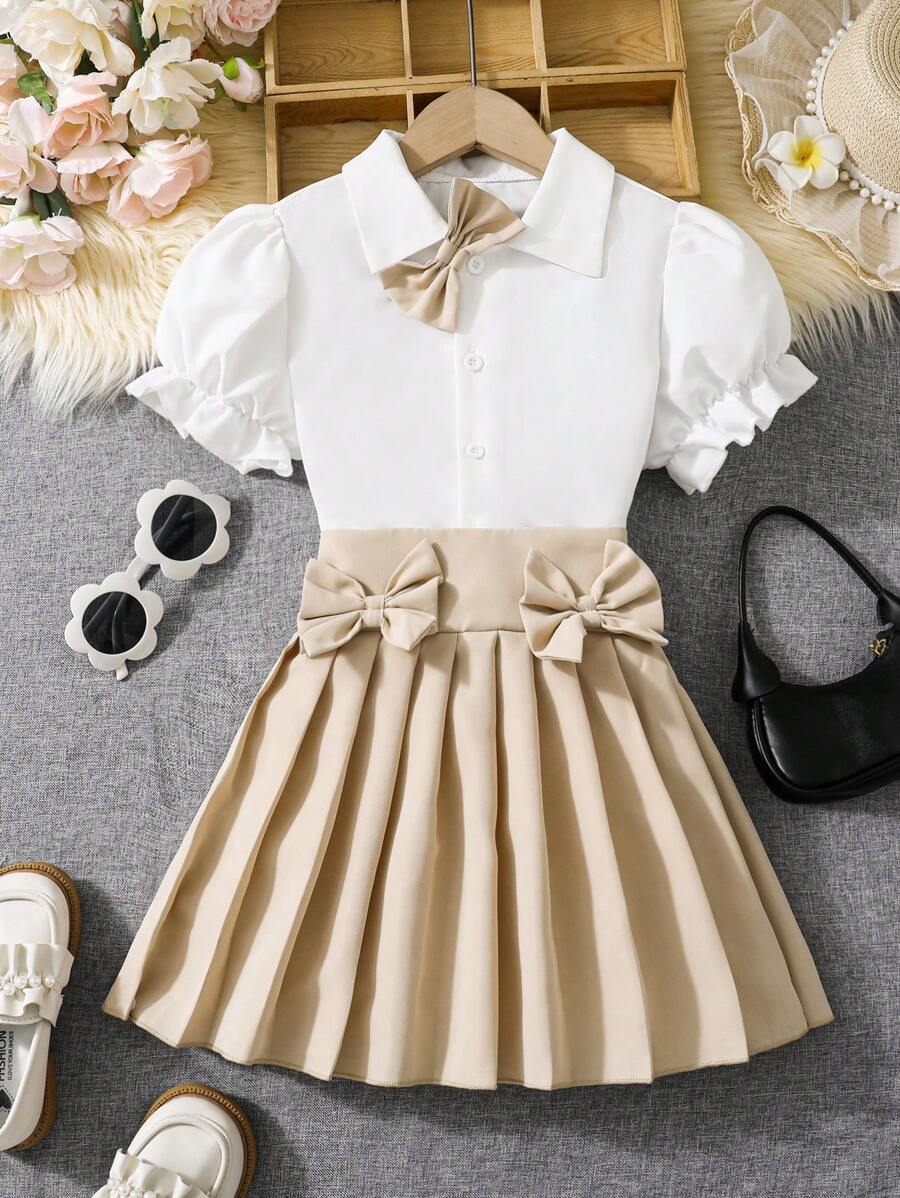 SHEIN Kids FANZEY Ensemble Deux Pièces Chemise À Manches Bouffantes Et ...