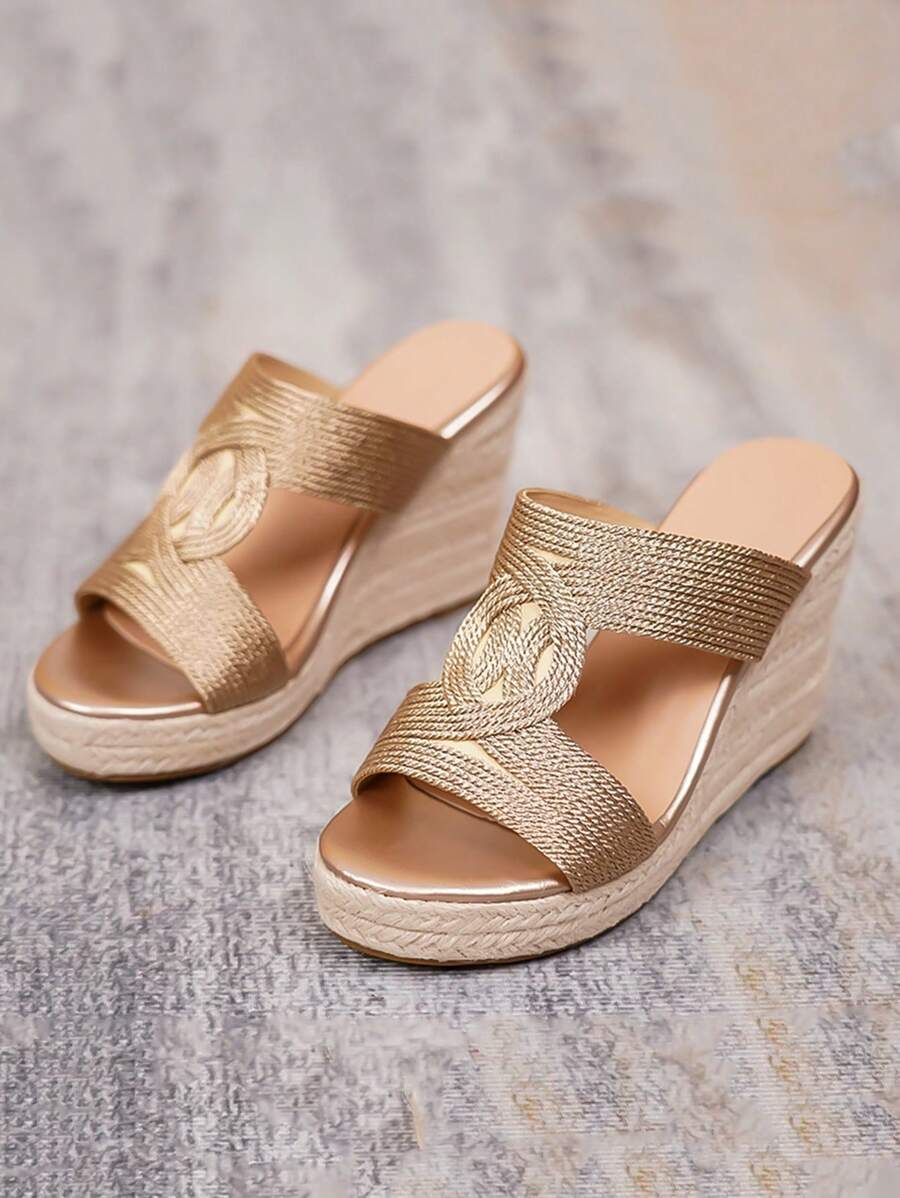 Women Metallic Espadrille Wedge Slide Sandals, Vacation Summer Sandals ...