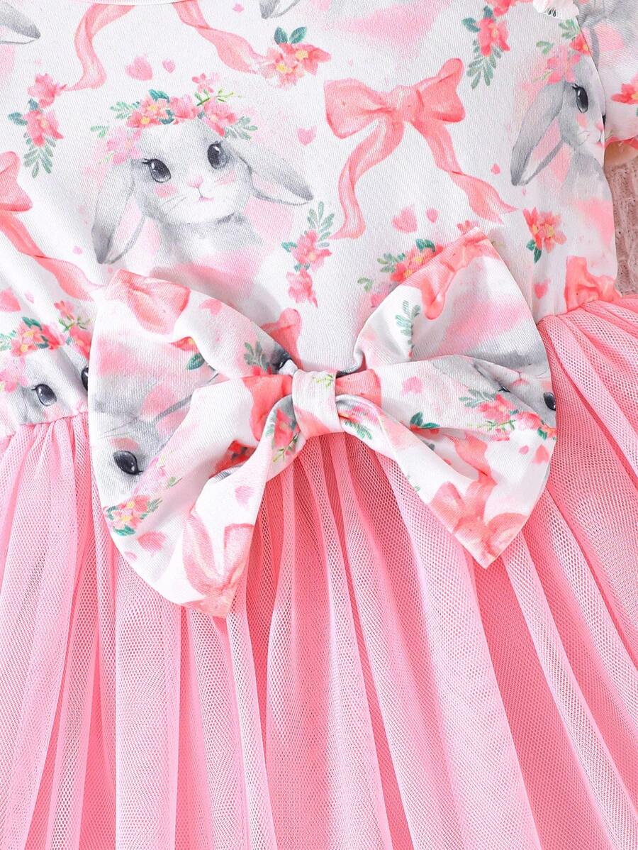 SHEIN Glamorique Kids Baby Girls Cute Rabbit Pattern Short Sleeve Mesh ...