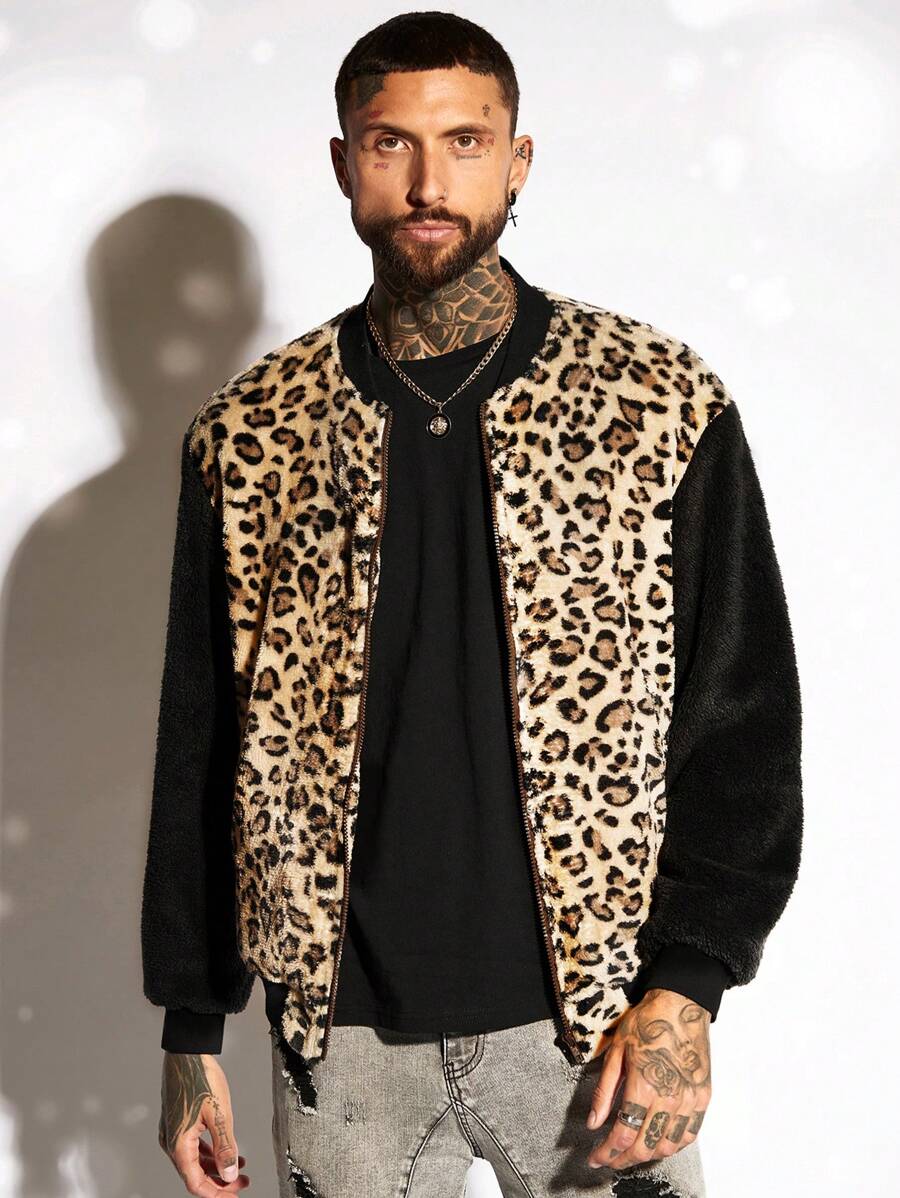 Manfinity AFTRDRK Oversized Men's Leopard Print Knitted Casual Plush ...