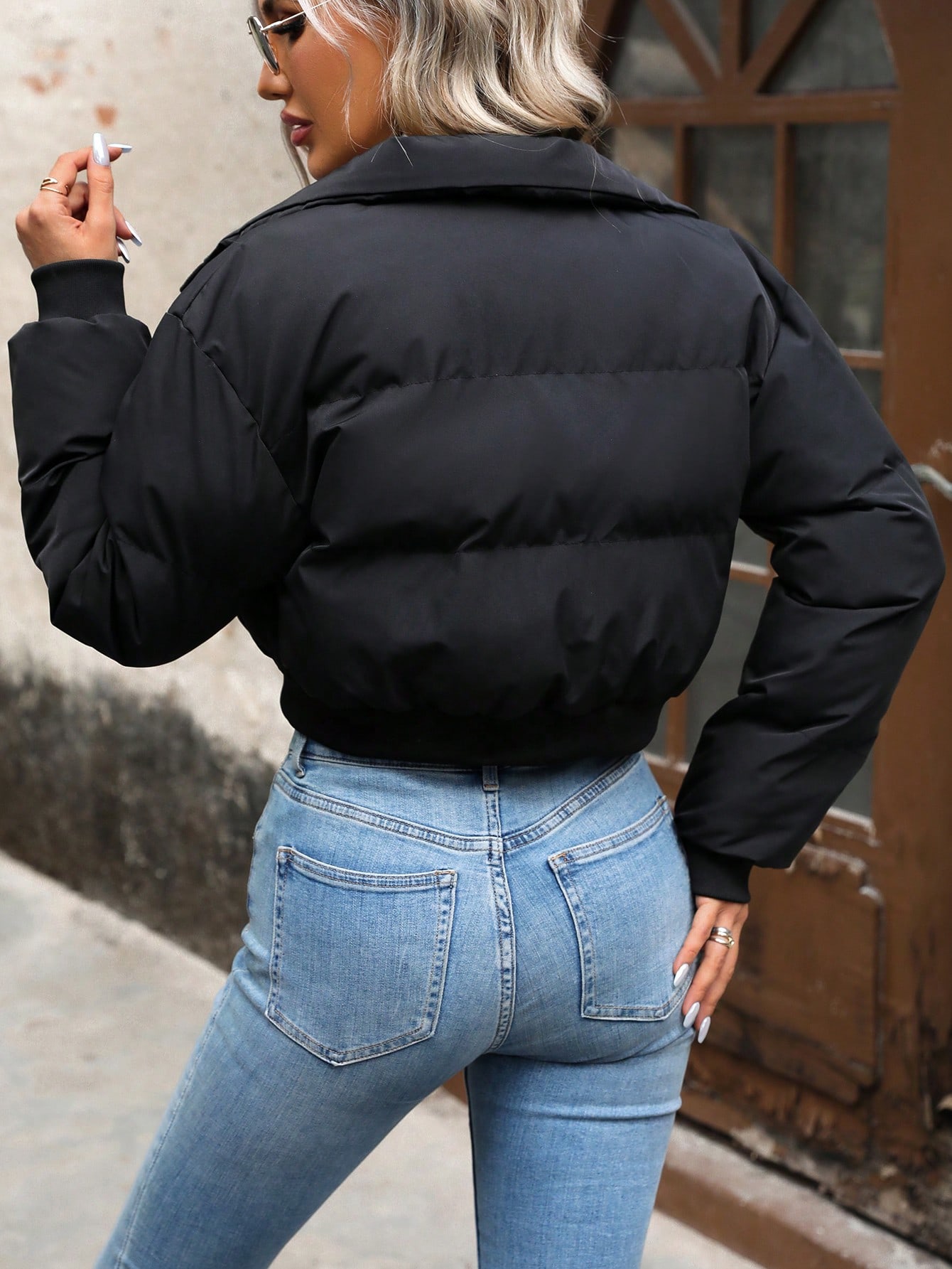 SHEIN Frenchy Zip Up Snap Button Puffer Coat | SHEIN USA