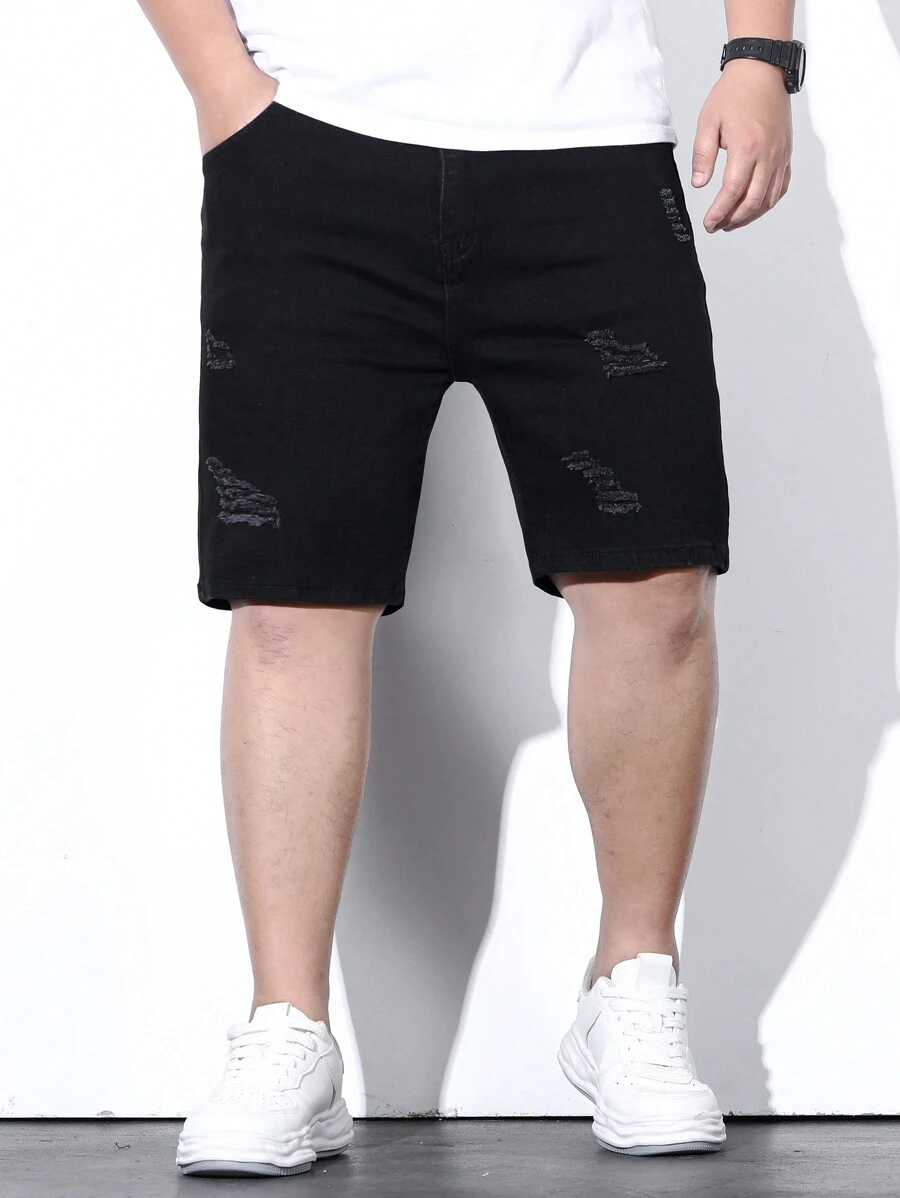 Manfinity Homme Men's Plus Size Ripped Straight Denim Shorts Baggy ...
