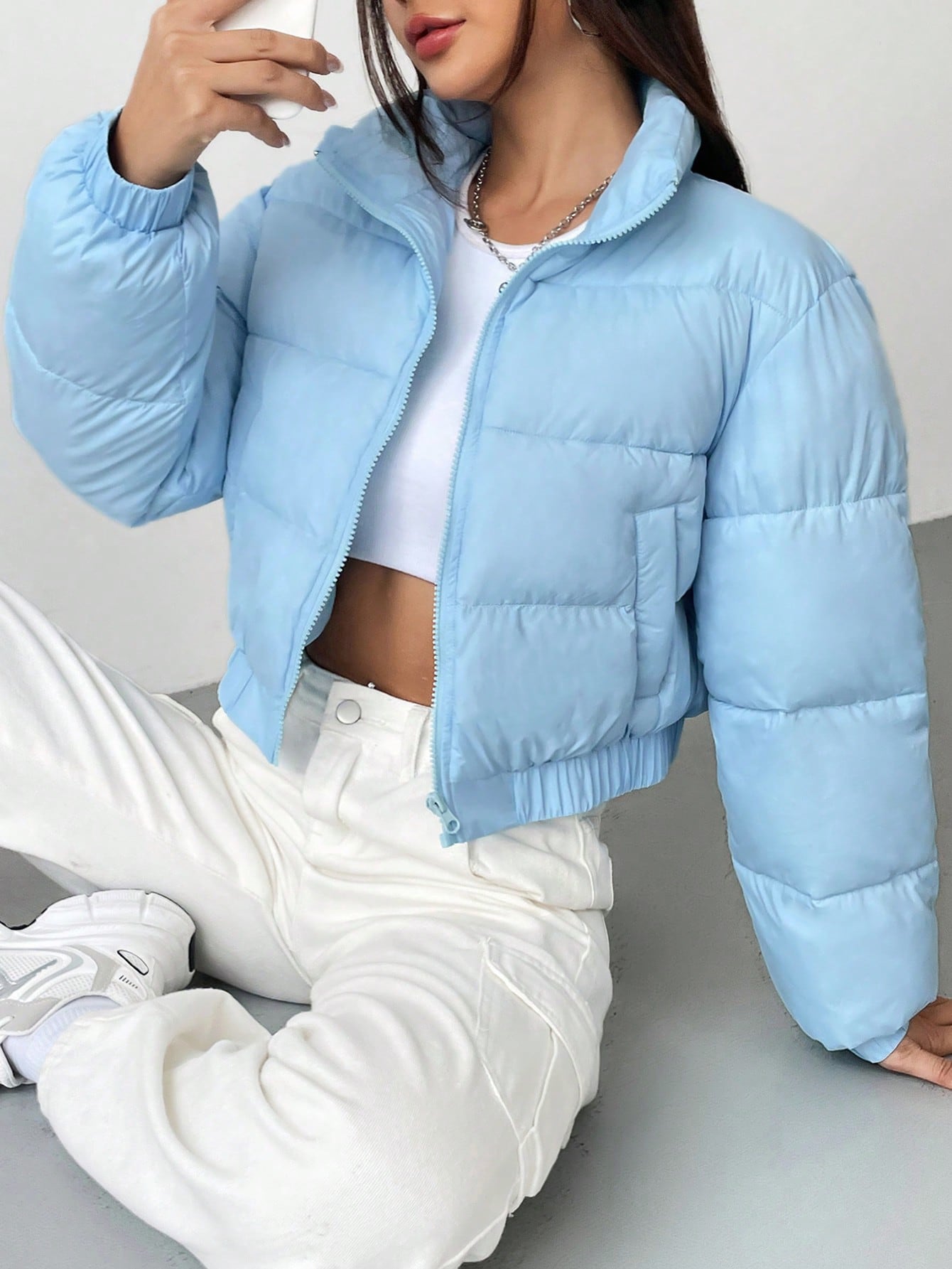 SHEIN EZwear Crop puffer women jacket | SHEIN UK