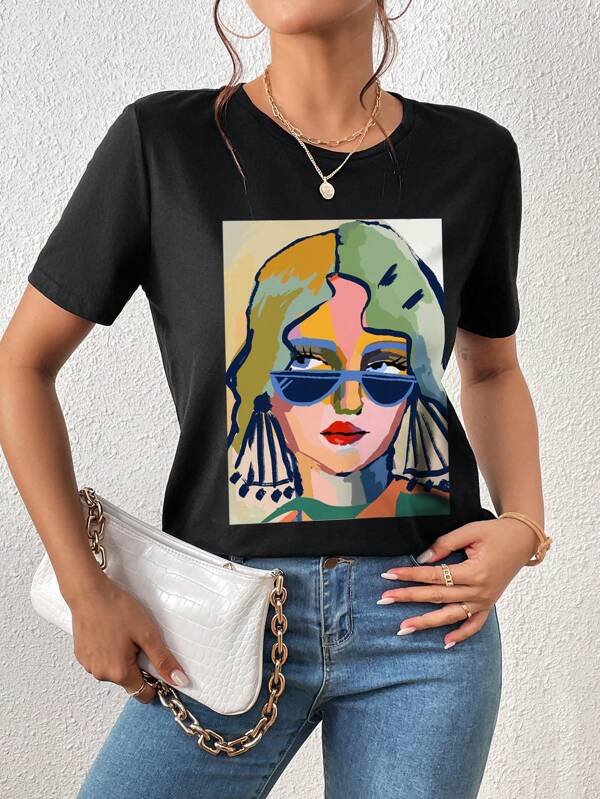 SHEIN Essnce Women'S Character Print T-Shirt | SHEIN USA
