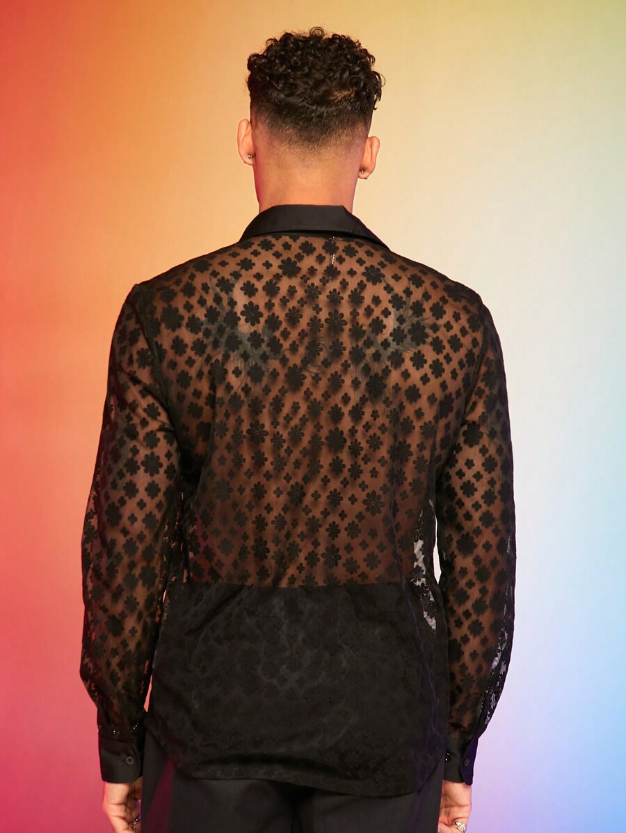 FeverCity Men'S Woven Casual See-Through Mesh Shirt | SHEIN USA