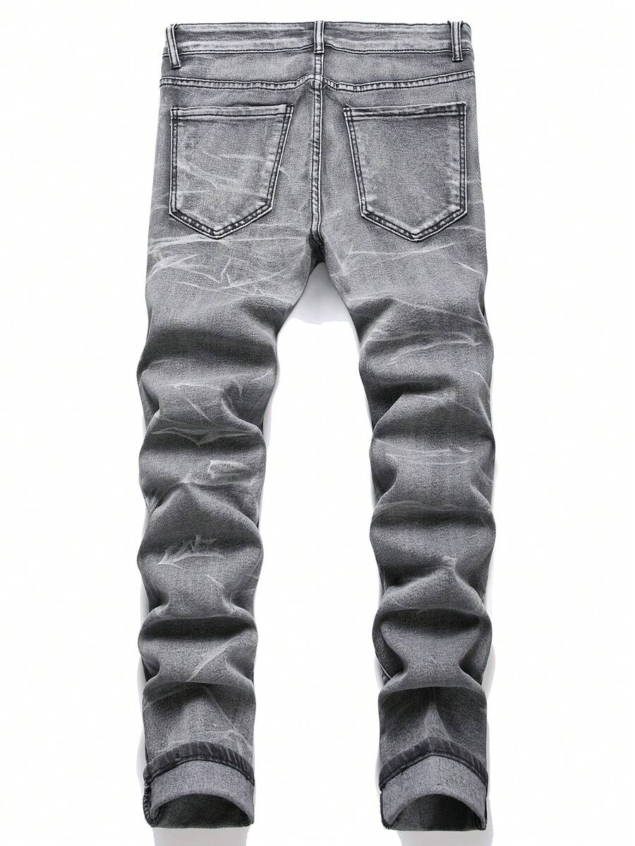 Manfinity LEGND Men Ripped Frayed Skinny Jeans, Plain Slim Fit Long ...