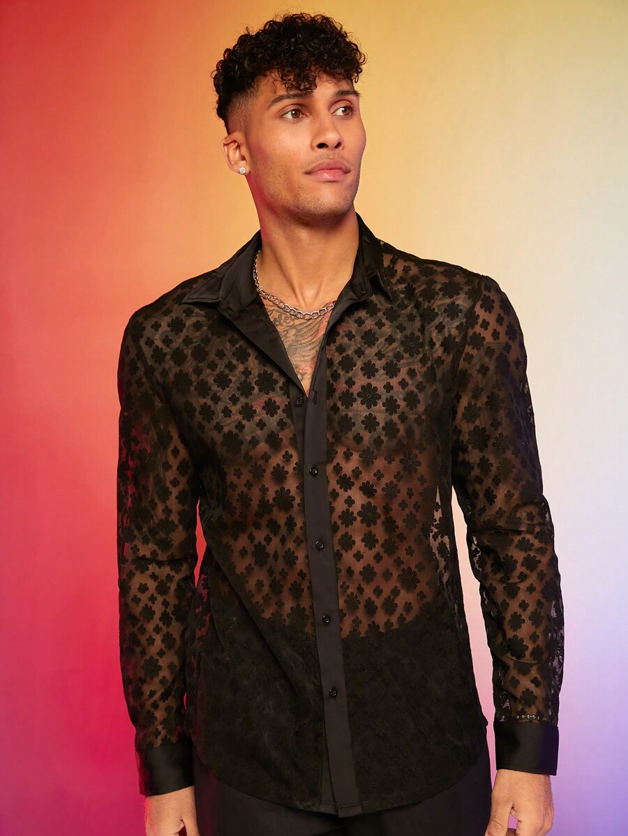 FeverCity Men'S Woven Casual See-Through Mesh Shirt | SHEIN USA