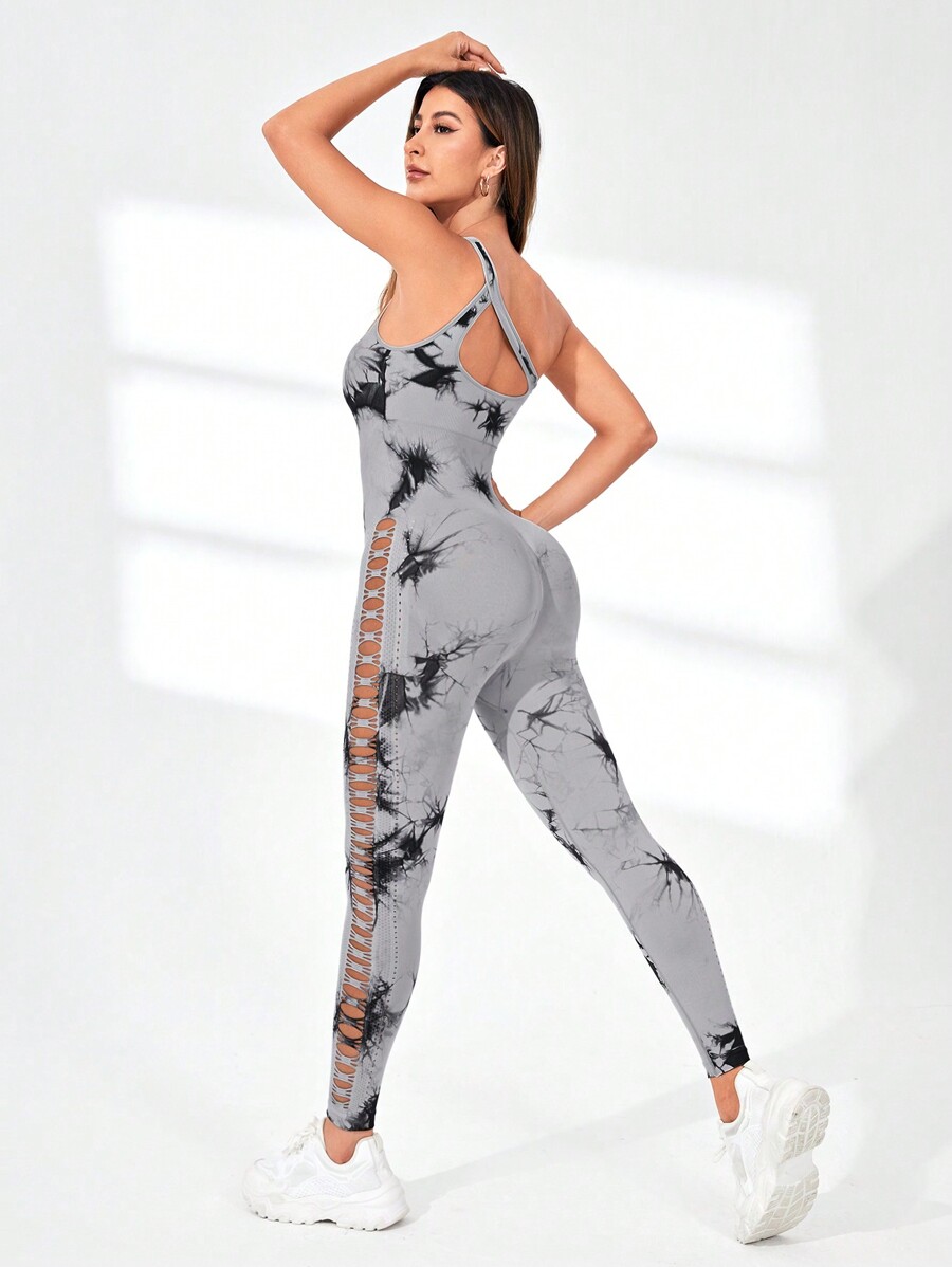 SHEIN Dance Studio Women'S Tie Dye One Shoulder Athletic Jumpsuit ...