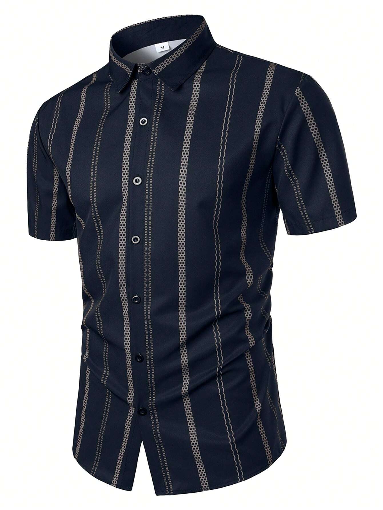 Plus Size Men's Casual Verticle Striped & Print Short Sleeve Shirt ...
