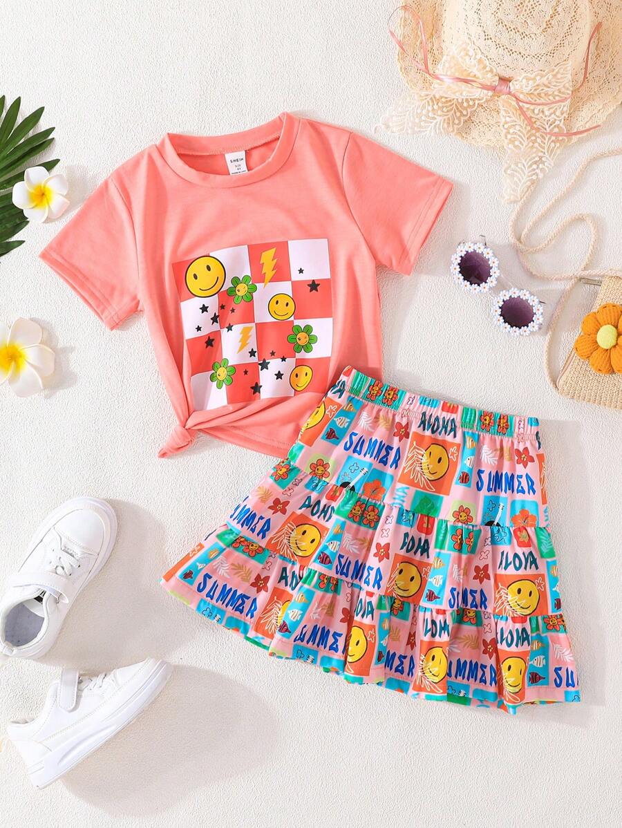 SHEIN Kids SUNSHNE Conjunto De Verano De Dos Piezas Con Falda Y Top ...