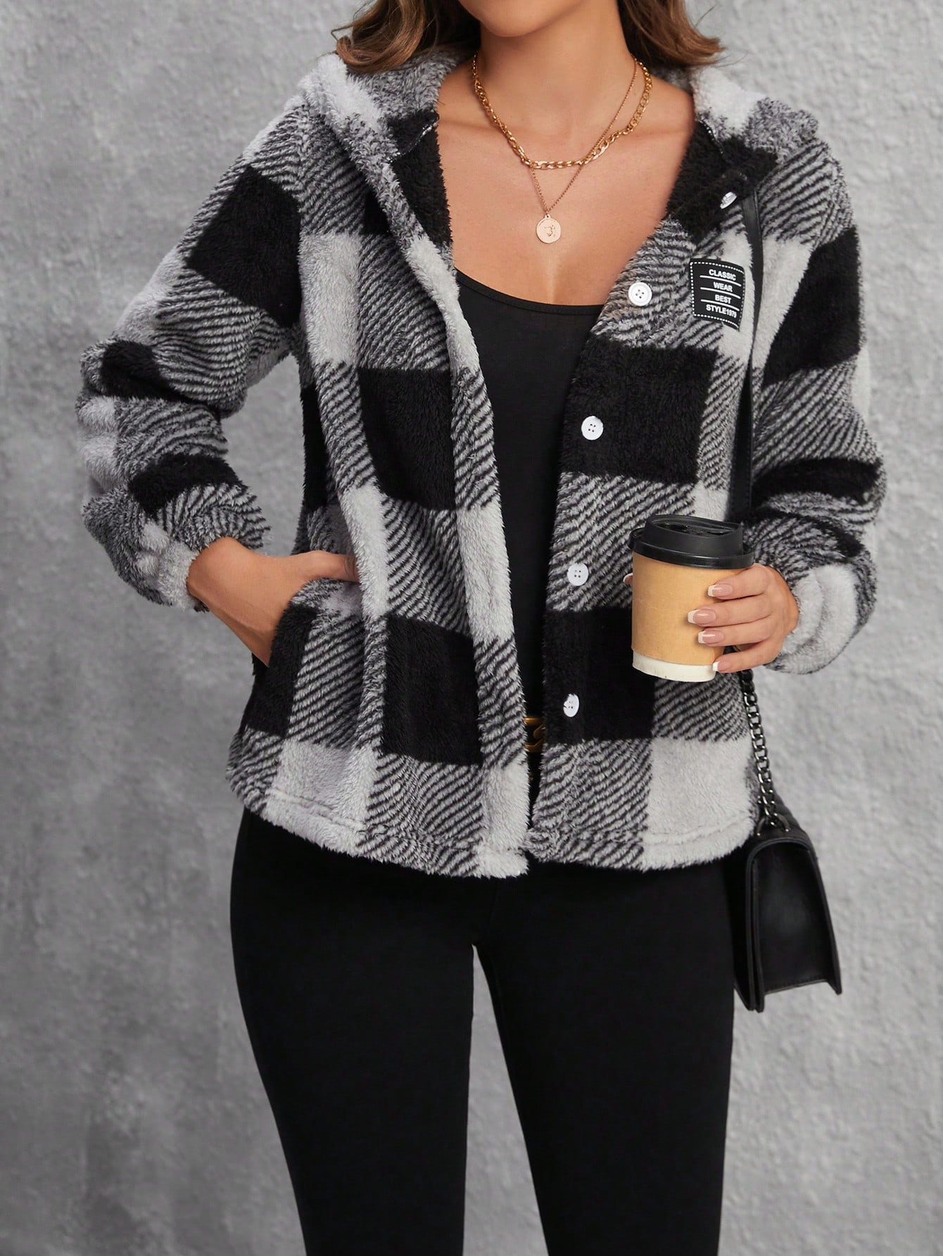 SHEIN LUNE Buffalo Plaid Print Hooded Jacket | SHEIN USA