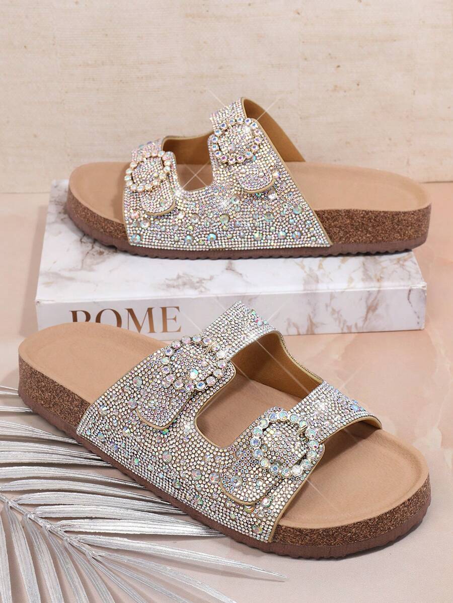 SHUZIA Best Seller Women's Sparkling Rhinestone Double Buckle Open Toe ...