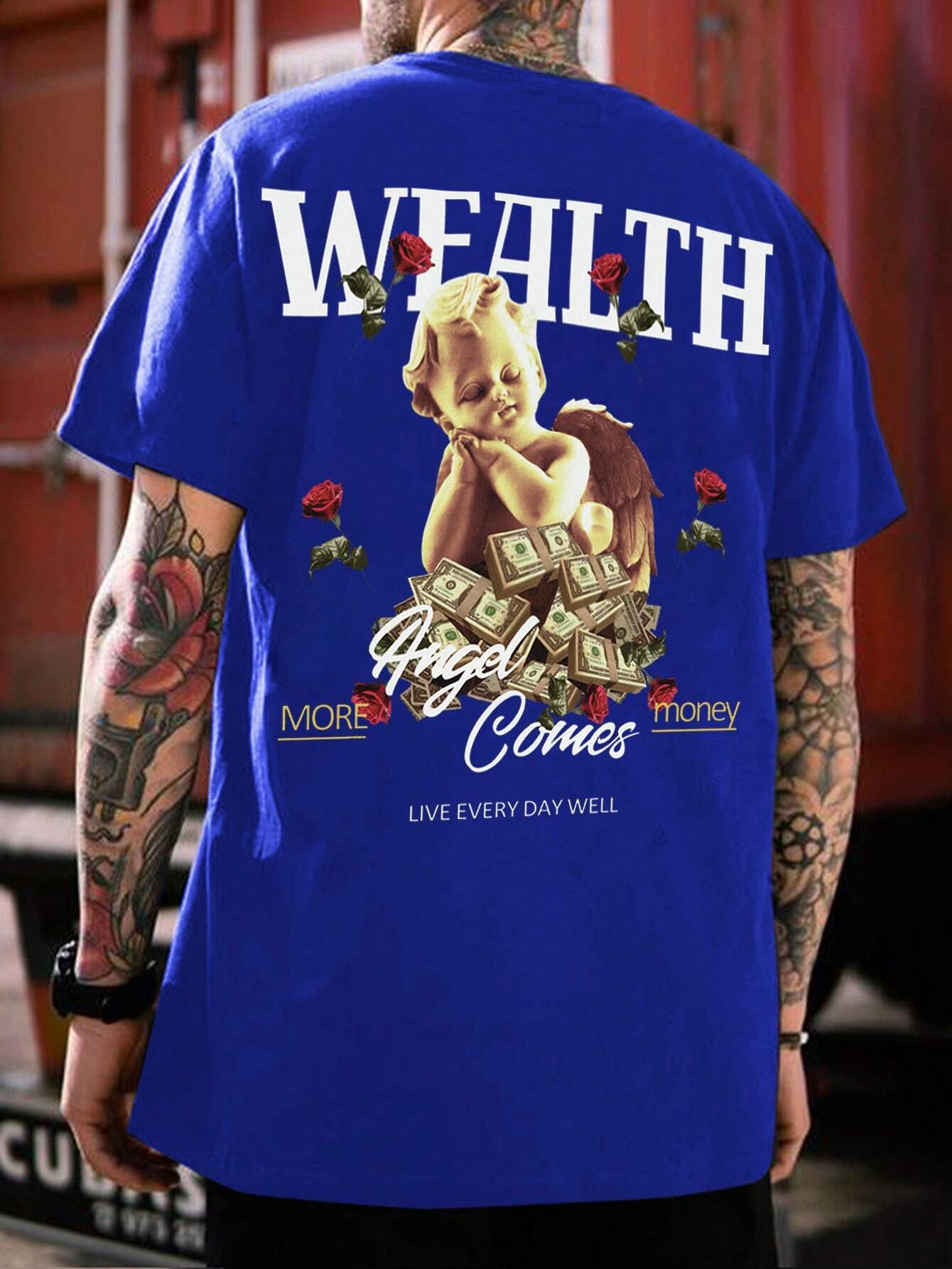 Shein Manfinity Emrg Loose Fit Mens Rose And Angel Printed T Shirt Shein Usa
