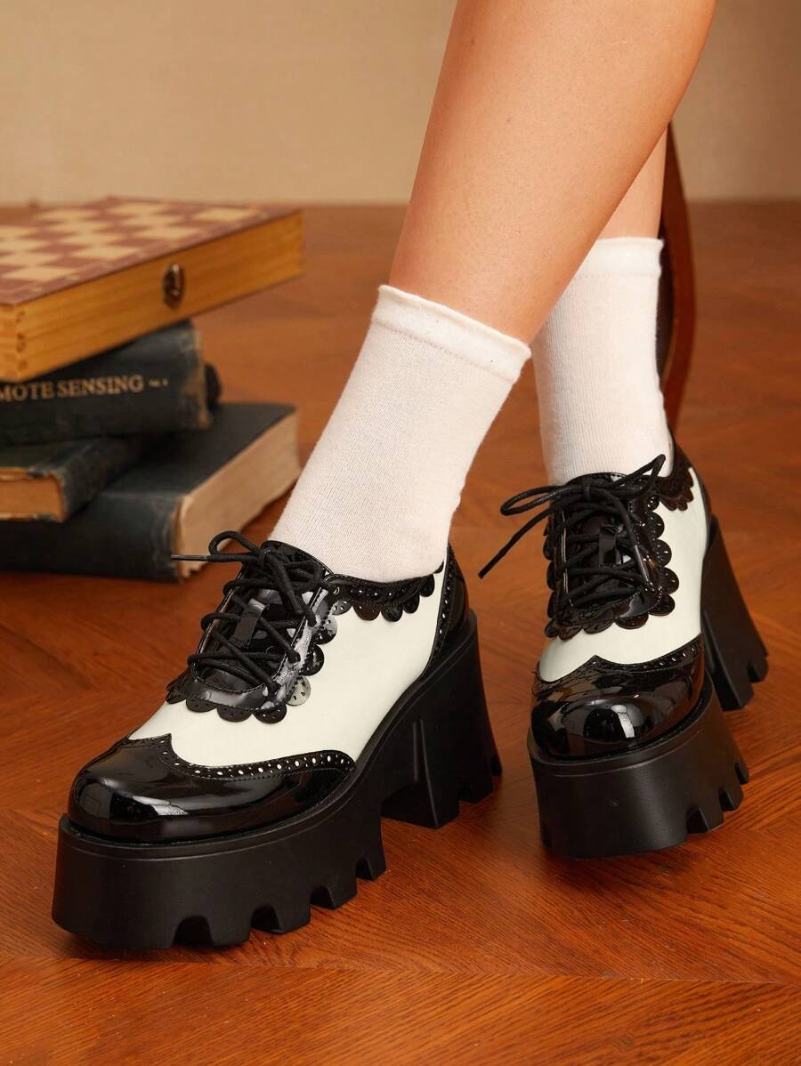 SHEIN MOD Lace-Up Front Lug Sole Fashionable Wedges Shoes Vacation ...