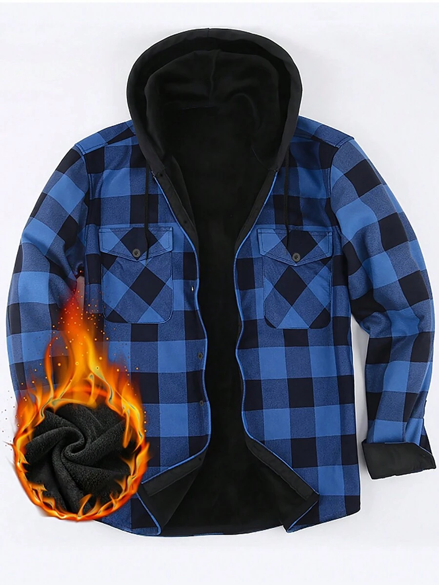 Manfinity Homme Men's Hooded Plaid Thermal Lined Shacket | SHEIN USA