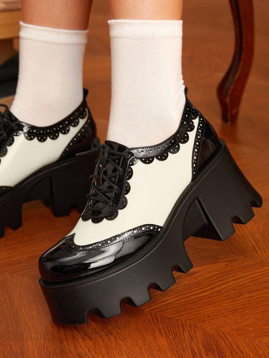 SHEIN MOD Lace-Up Front Lug Sole Fashionable Wedges Shoes Vacation ...