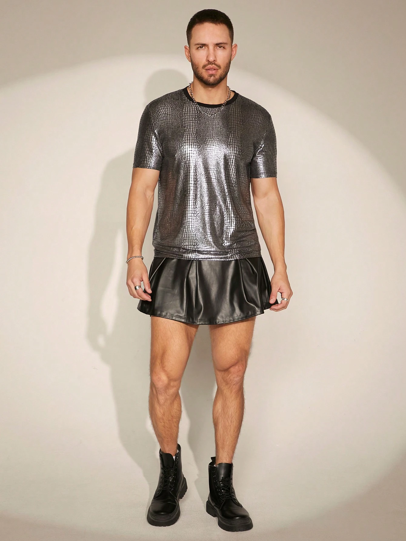 FeverCity Men's Pu Spliced 2 In 1 Skort | SHEIN USA