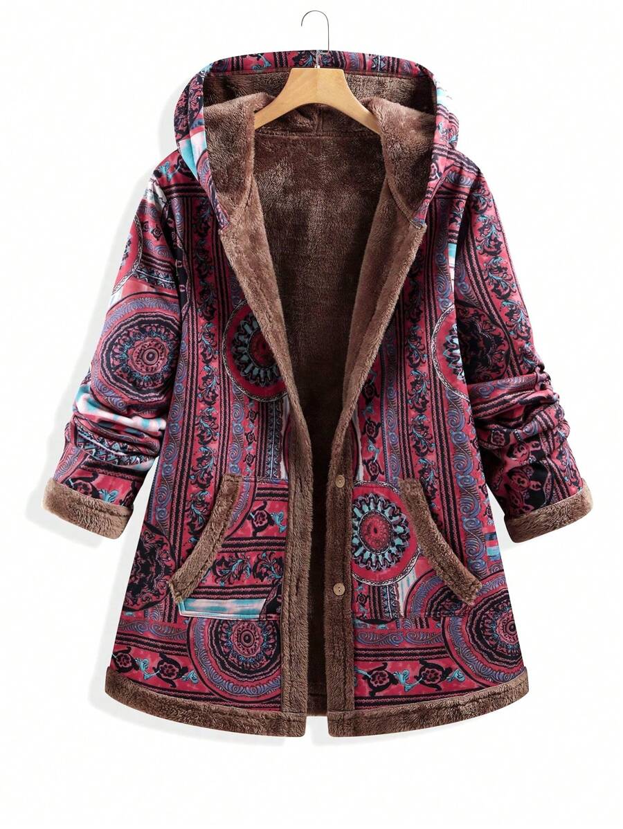 Plus Size Women's Floral Printed Hooded Fleece Jacket for Sale New ...