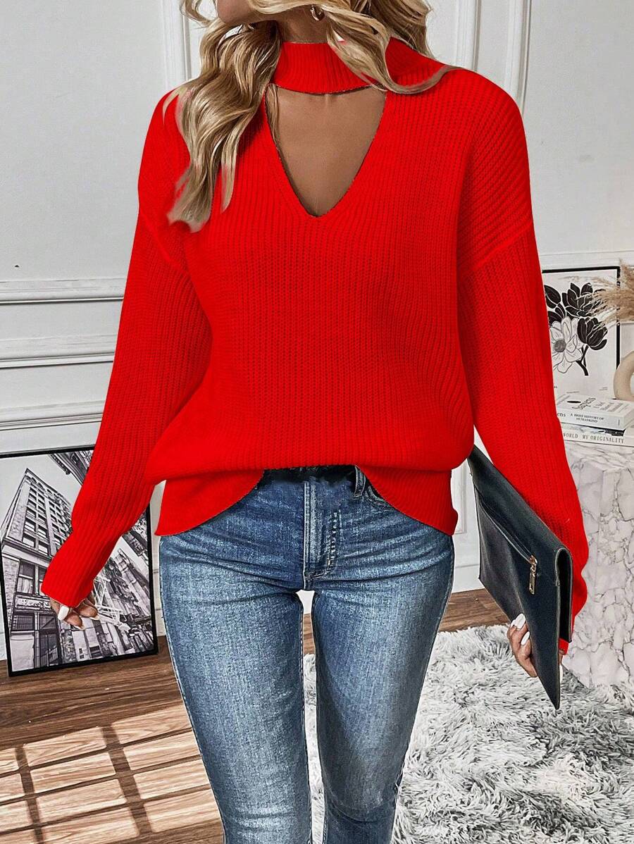 EMERY ROSE Women's Choker Neck Drop Shoulder Sweater For New Year ...
