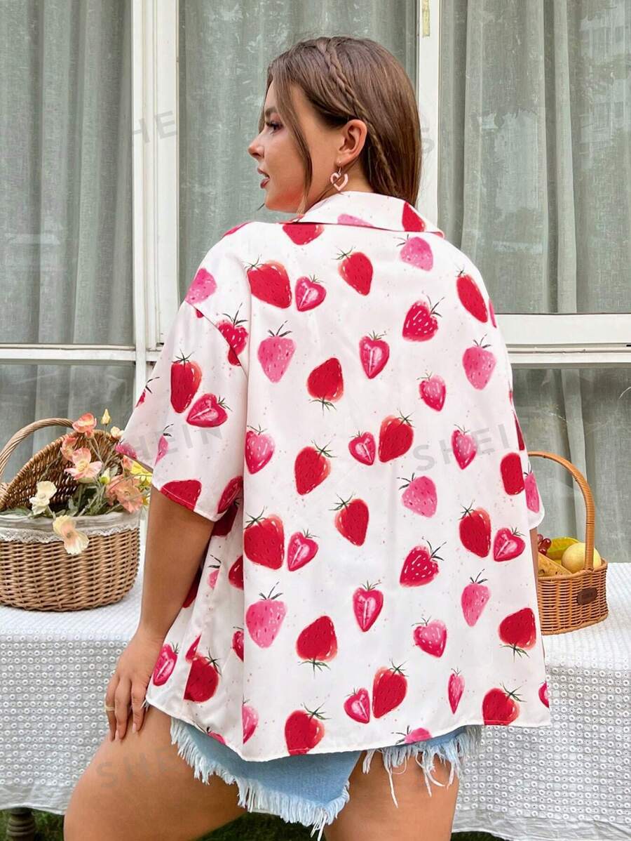 SHEIN MOD Women'S Plus Size Strawberry Pattern Printed Shirt | SHEIN USA