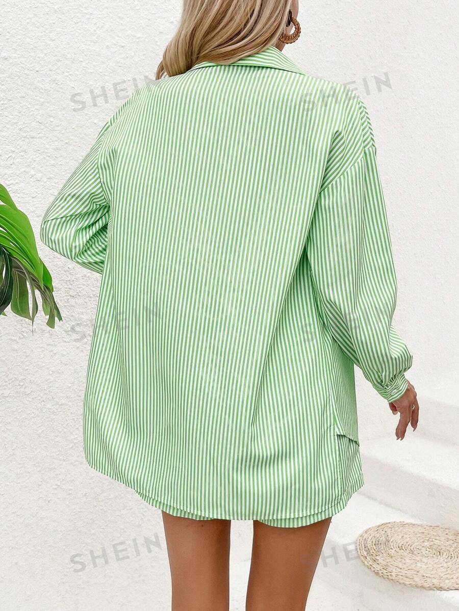 SHEIN Frenchy Women's Vertical Striped Shirt And Shorts Set | SHEIN USA