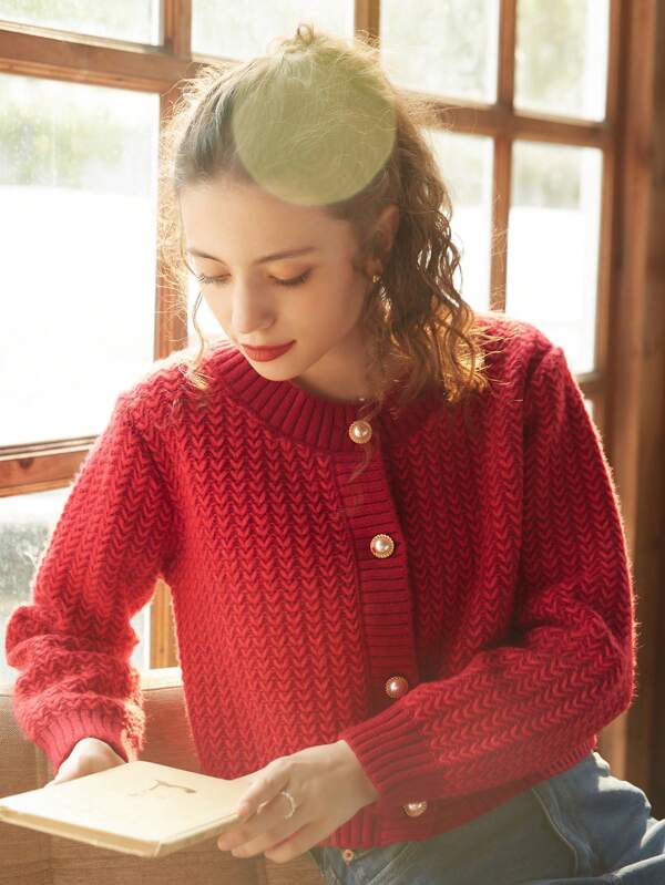 Knit Mix Solid Button Up Cardigan Shein Usa