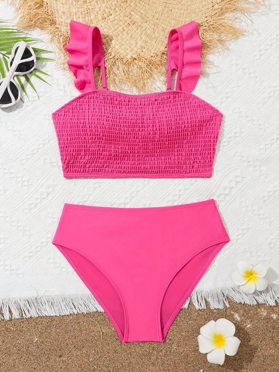 Conjunto de bikini para adolescente con diseño fruncido, tirantes y ...