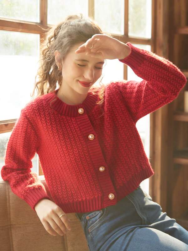 Knit Mix Solid Button Up Cardigan | SHEIN USA