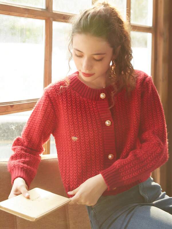 Knit Mix Solid Button Up Cardigan | SHEIN USA