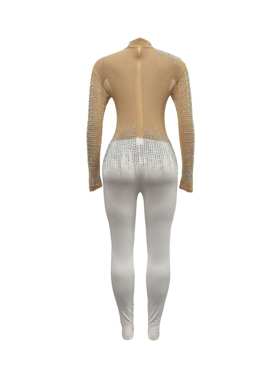 Women'S Rhinestone Decorated Long Sleeve Unitards | SHEIN USA