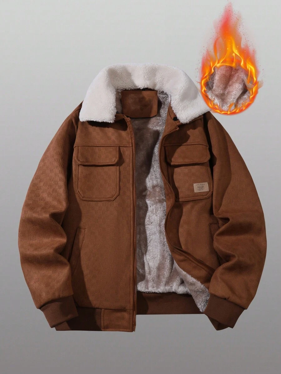 Men Letter Patched Detail Borg Collar Thermal Lined Jacket | SHEIN USA