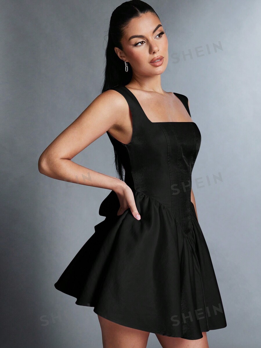 SHEIN BAE Backless Dress With Bow Tie And Flared Hem | SHEIN USA