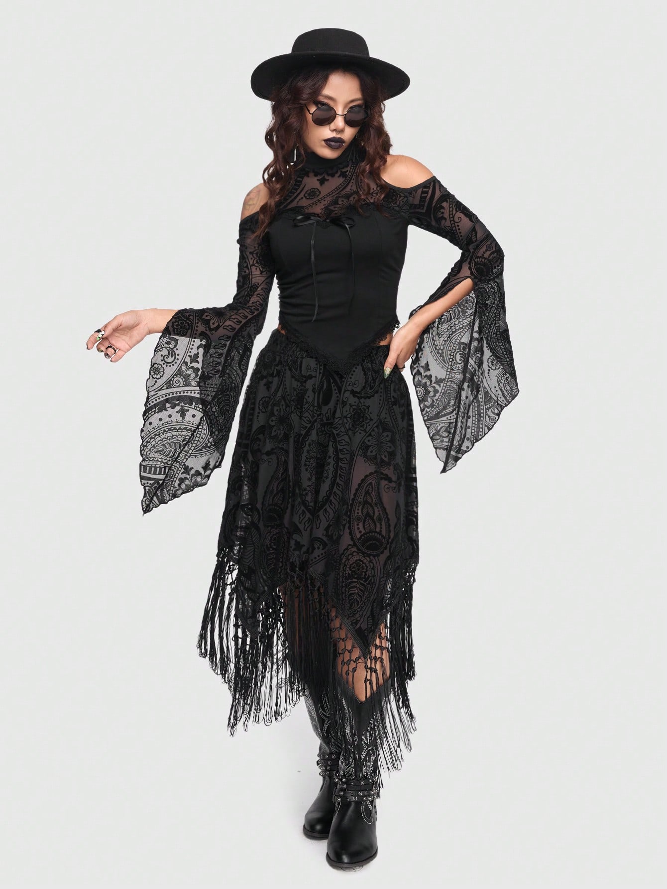 ROMWE Goth Damen T-shirt Im Gotischen Stil Mit Samtmaterial ...