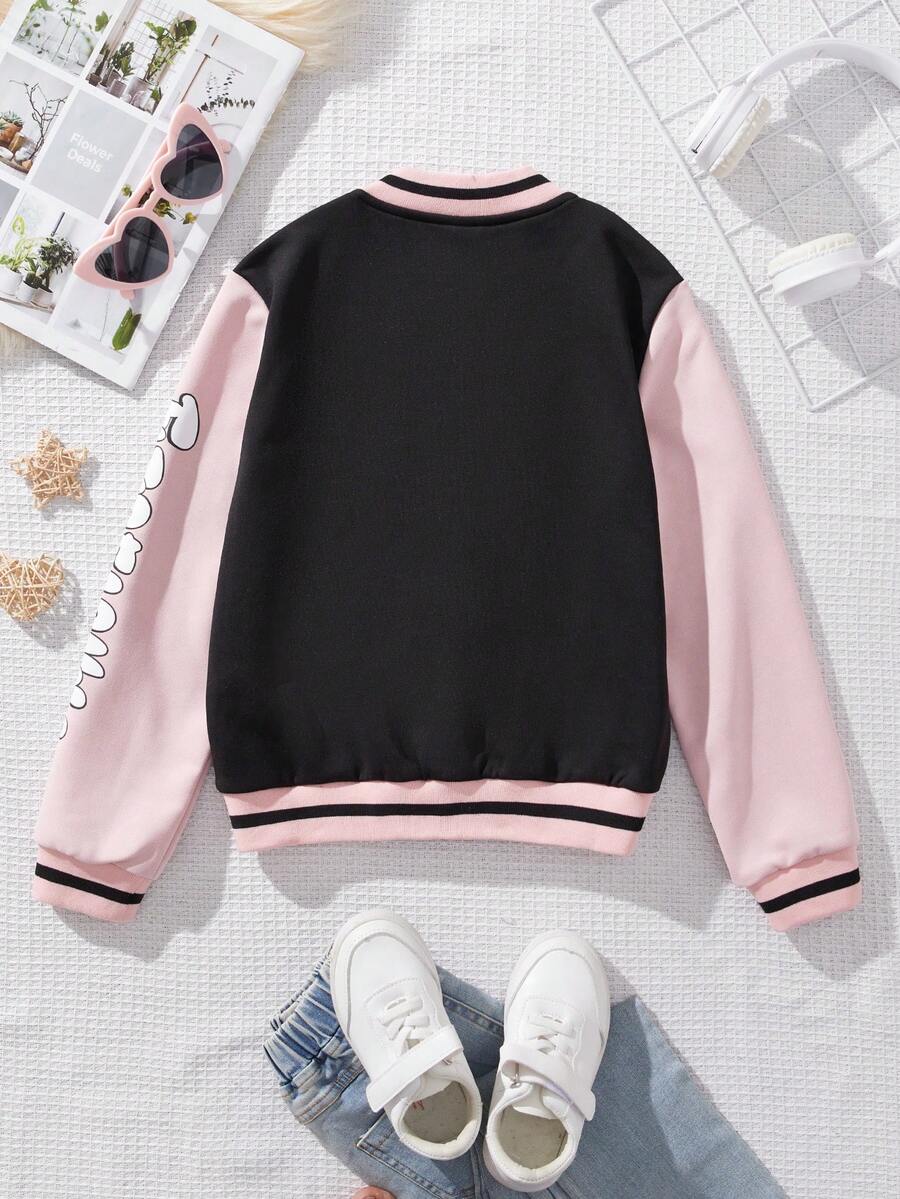 SHEIN Tween Girls' Varsity Jacket With Letter Patch And Color Block ...
