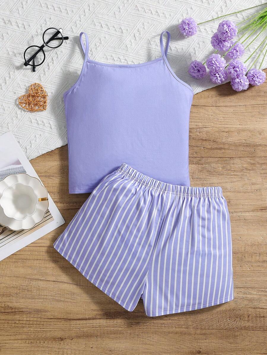 SHEIN Tween Girls' Daily Casual Spring Summer Knitted Cami & Shorts ...