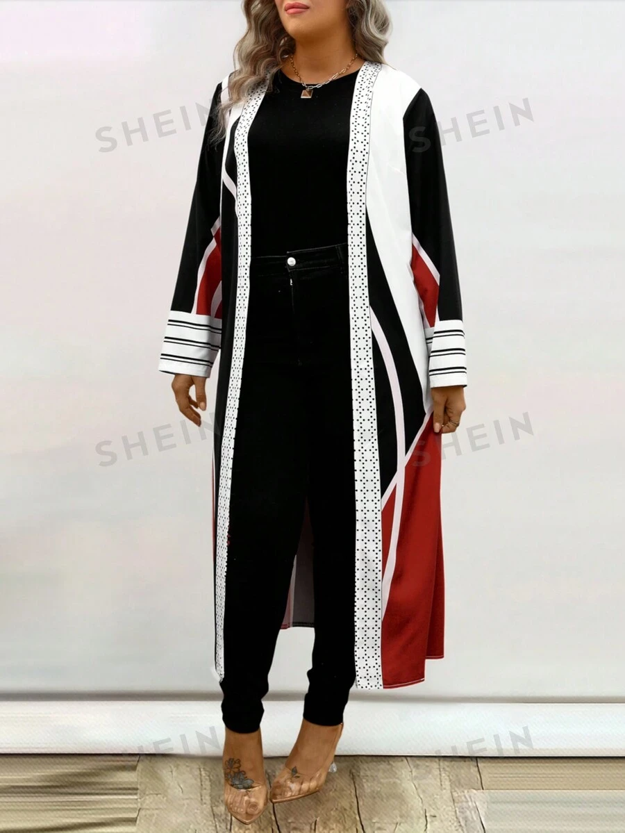 SHEIN LUNE Cardigan Plus Size Em Cor Contrastante | SHEIN Brasil