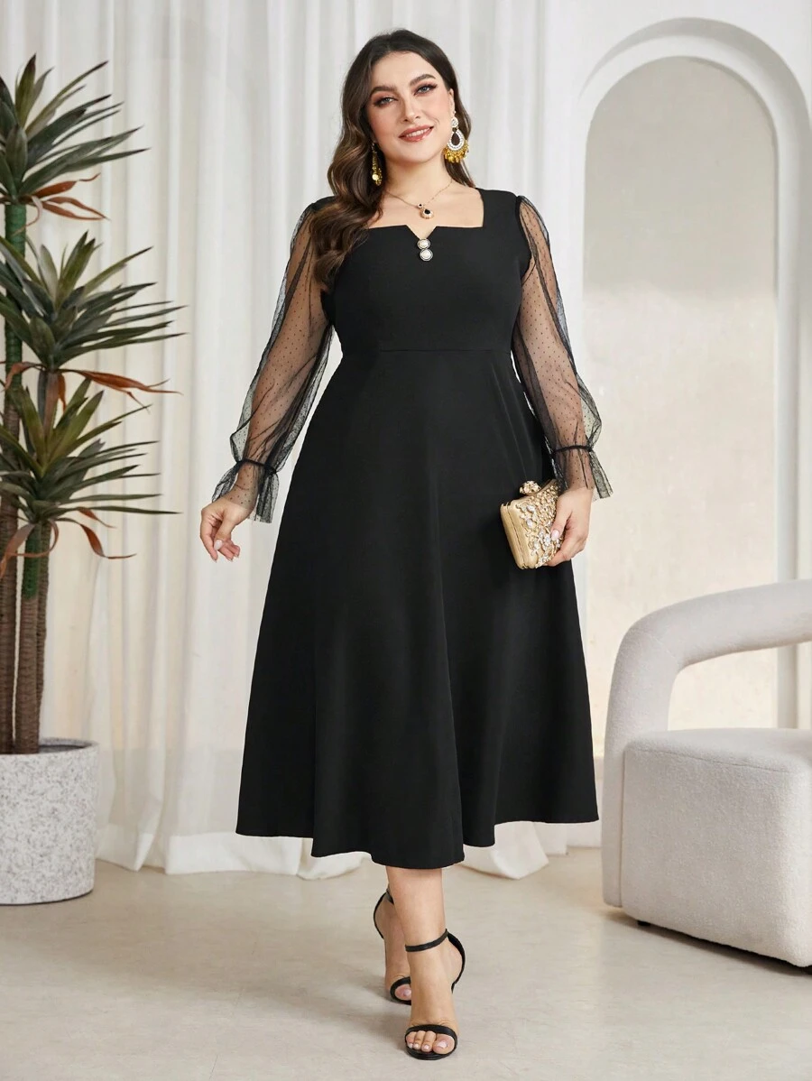 Modelyn Plus Size Mesh Contrast Dress | SHEIN USA