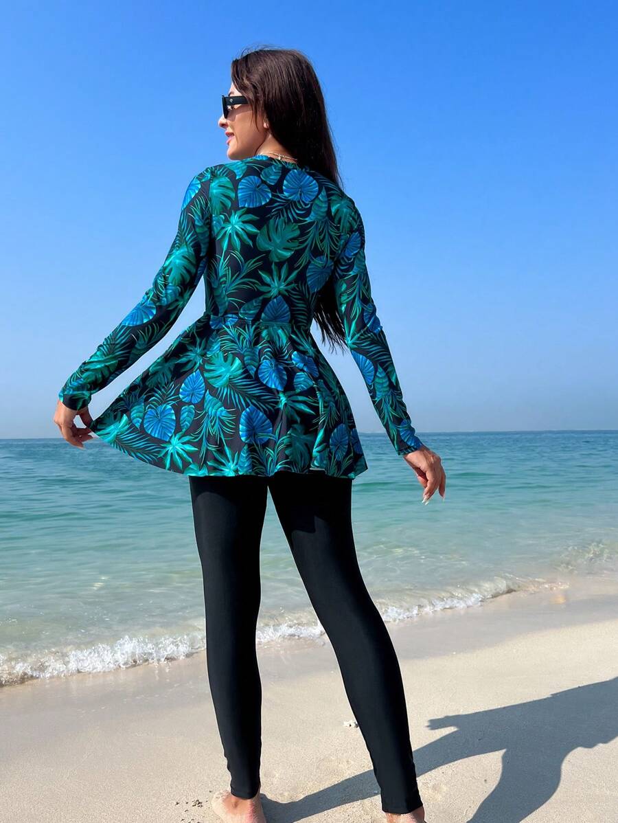 Swim Mulvari Summer Beach Tropical Printed Burkini Set Arabic Clothing ...