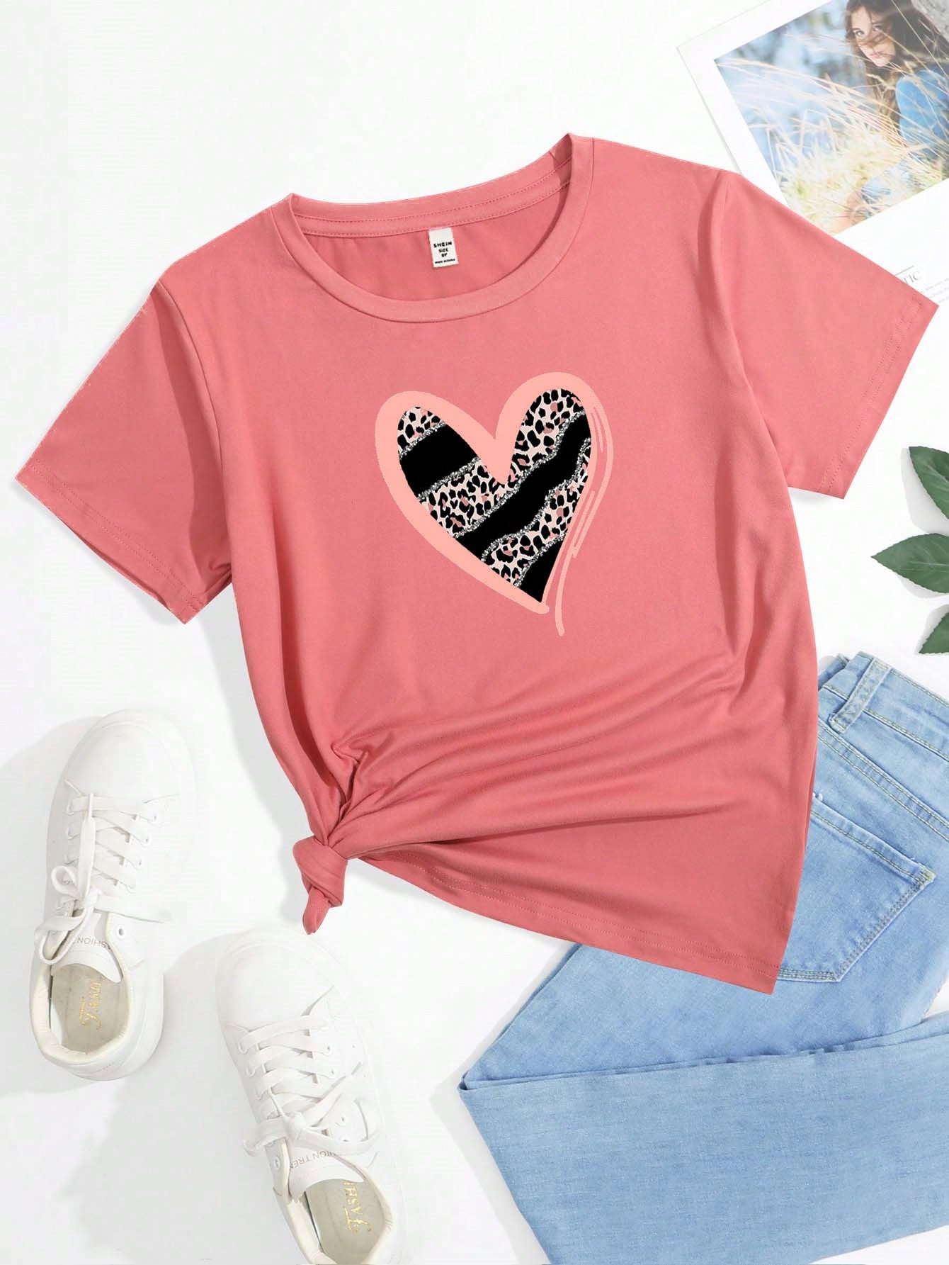 Shein Tween Girls Heart Pattern Short Sleeve T Shirt Shein Usa