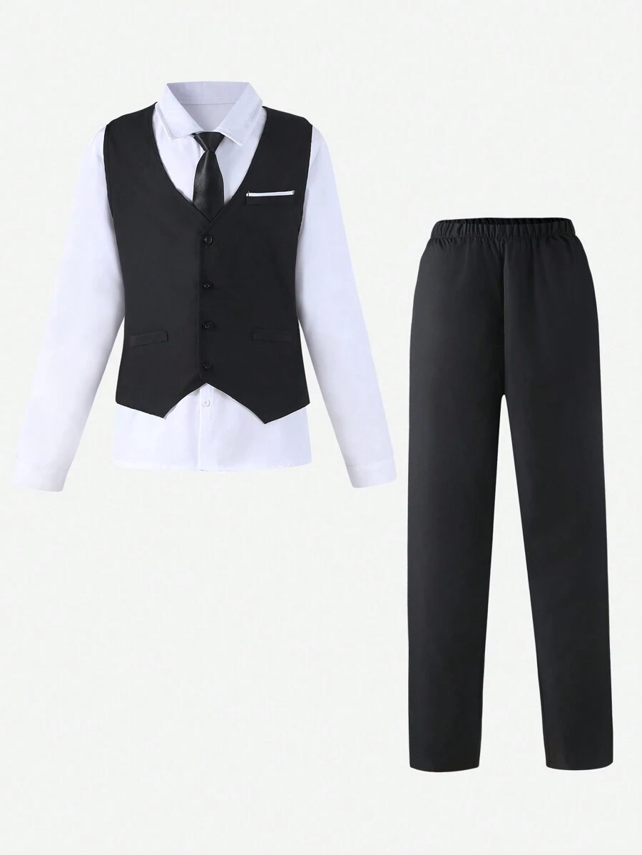 SHEIN 2pcs Gentleman Outfit For Teen Boys, Solid Color Vest And Pants ...