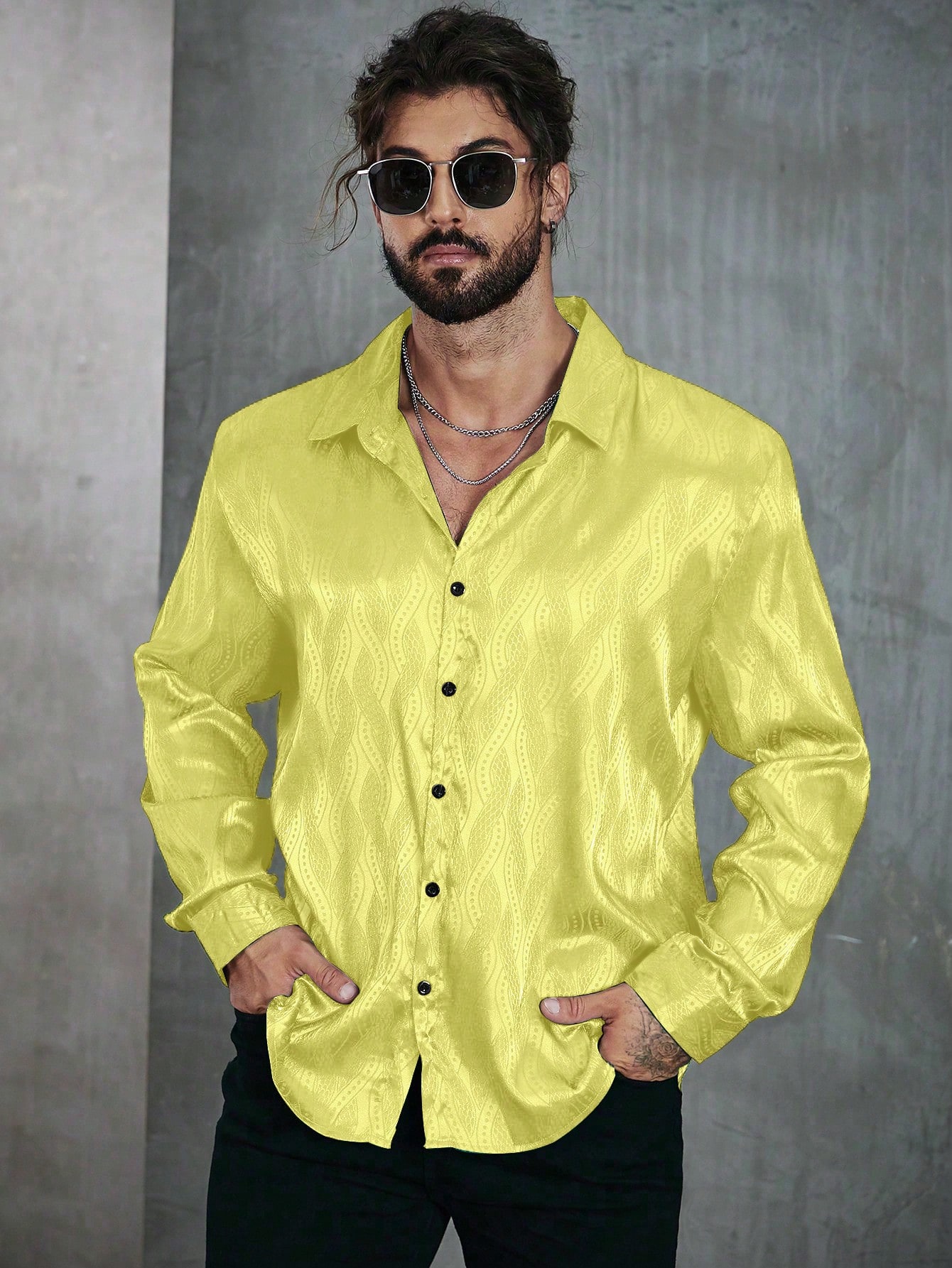 Extended Sizes Men's Plus Size Jacquard Long Sleeve Shirt for Sale ...