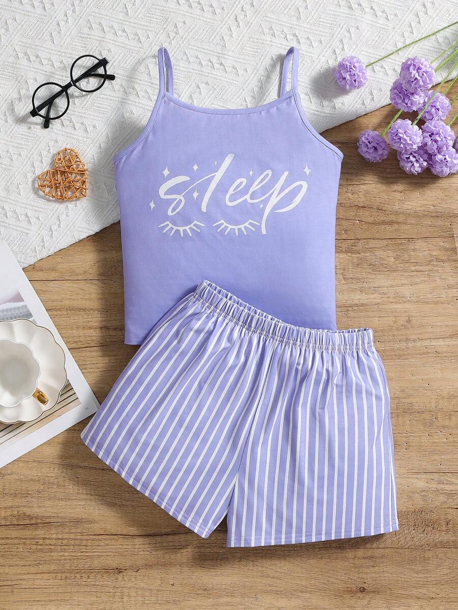 SHEIN Tween Girls' Daily Casual Spring Summer Knitted Cami & Shorts ...